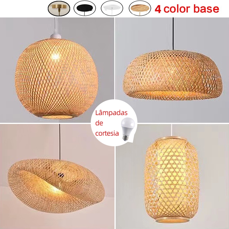 luminária bambu Lustre de bambu chinês trançado à mão Lâmpada ...