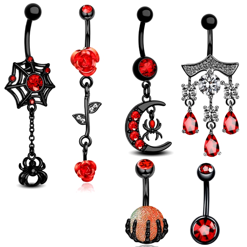Estilo Rose Moon Moon Insect Black 1-Piece Set Belly Button Ring ...