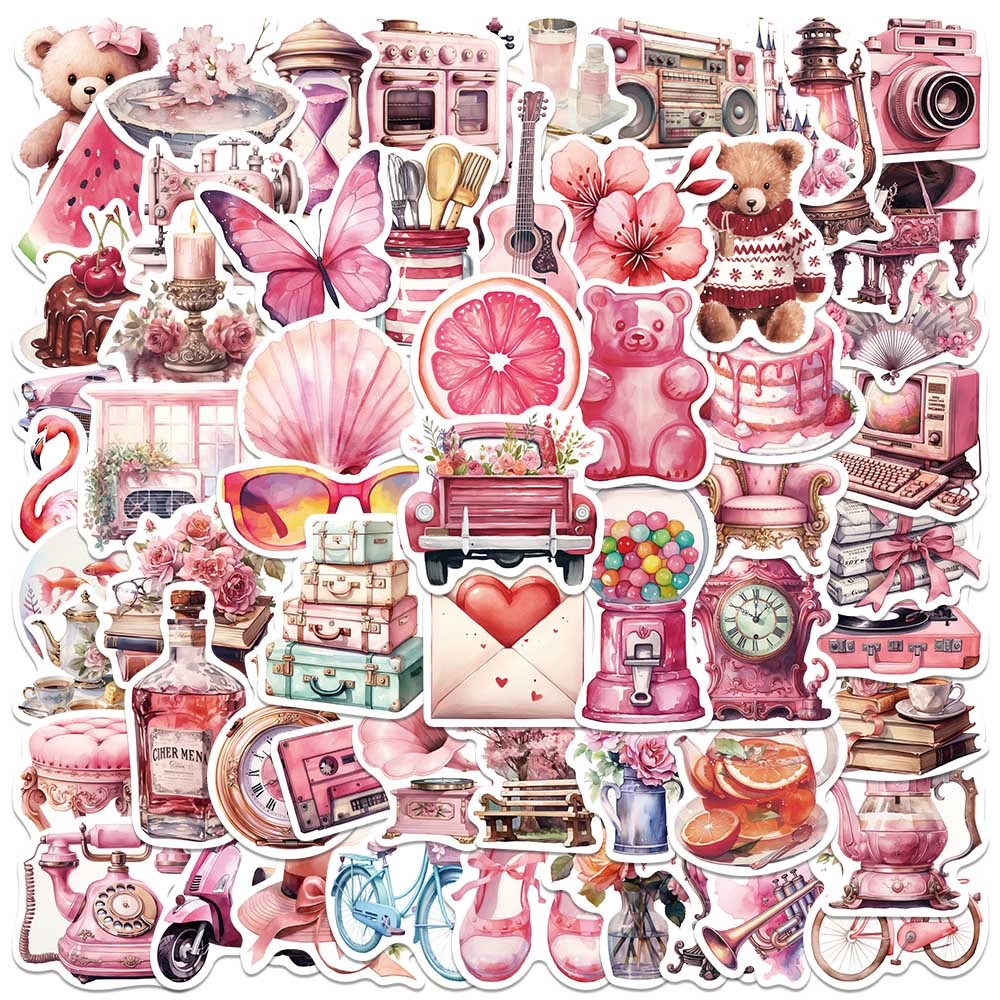 Autocolantes De 60 Peças De Desenho Animado Cor-De-Rosa Bonitos Da Moda ...