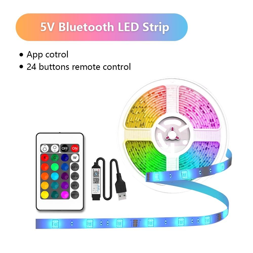 Fita LED Flexível 1M-20M Bluetooth 5050 IP20 RGB Diodo Adaptador ...