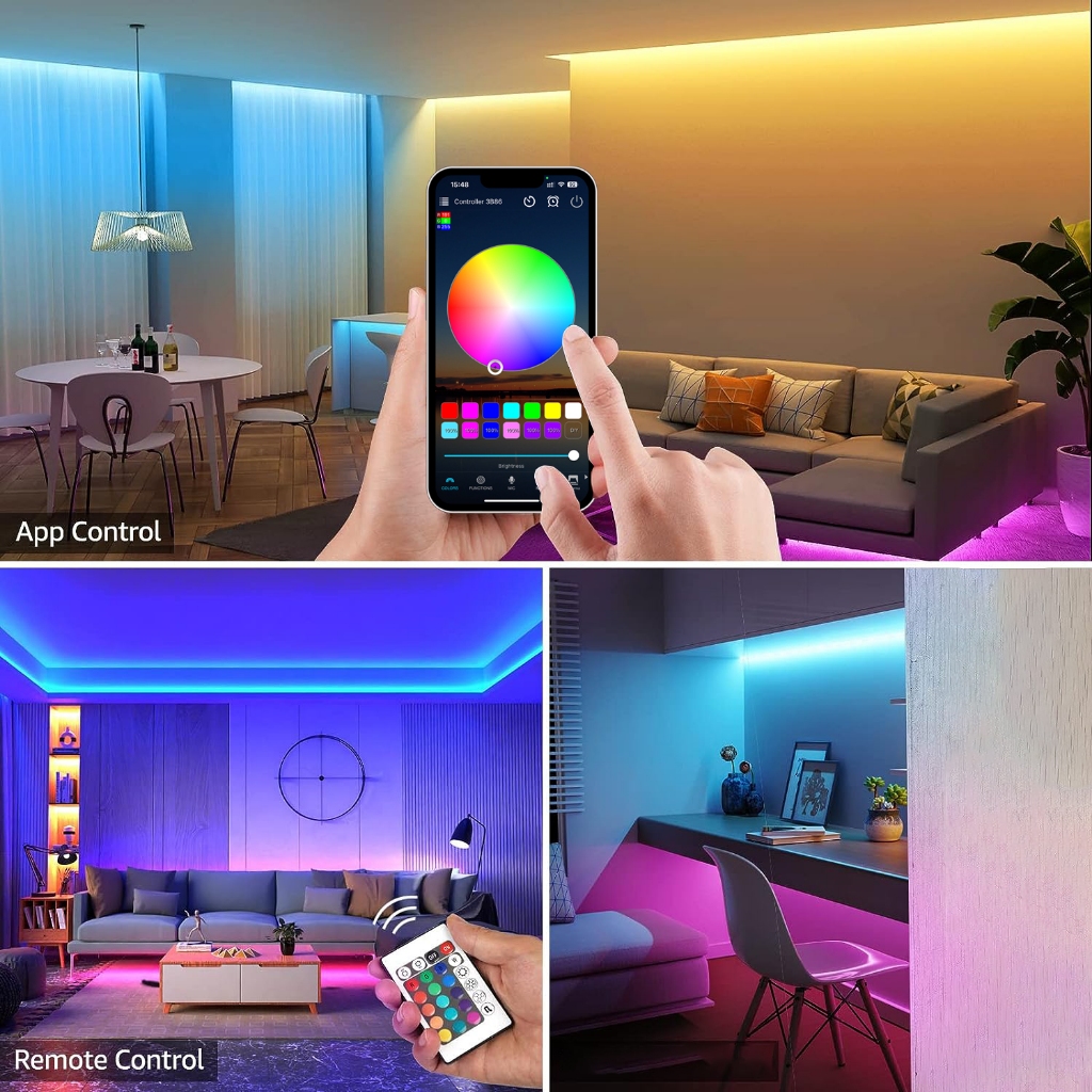 Fita LED Flexível 1M-20M Bluetooth 5050 IP20 RGB Diodo Adaptador ...