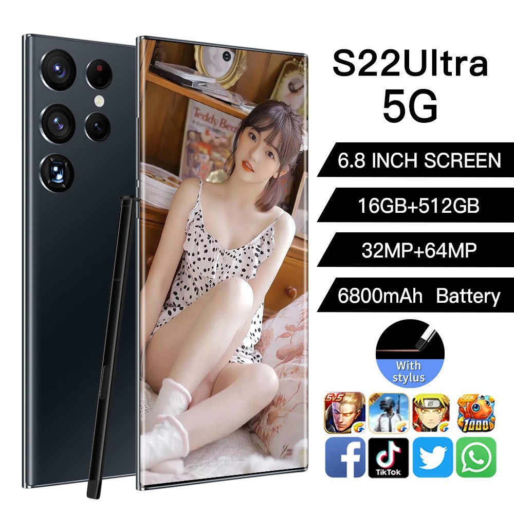 S22 smartphone De Tela Ultra Grande 16GB + 1TB Memória Android 13 Sistema dual SIM Telefone face ...
