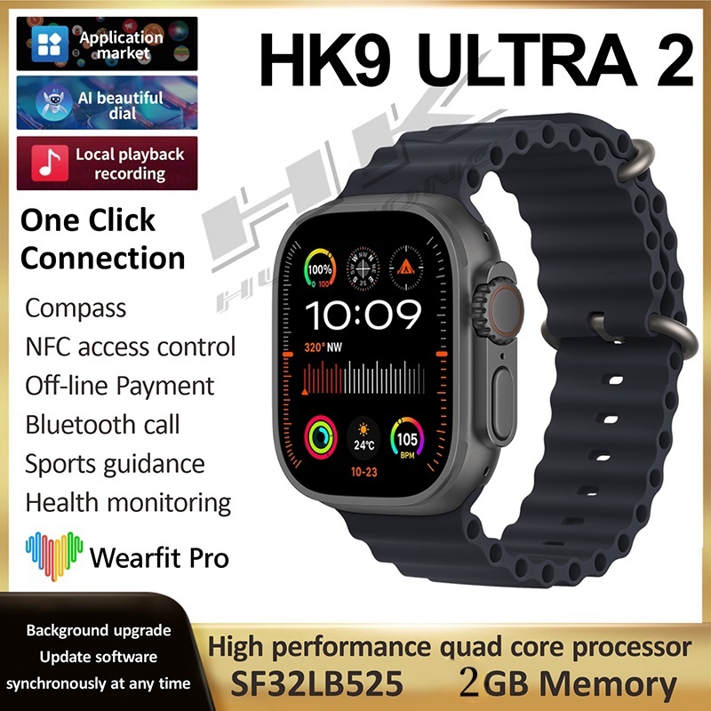 Original AMOLED HK9 Ultra 2 Smartwatch Homens 2GB ROM Bússola ChatGPT NFC Smart Watch Ilha ...