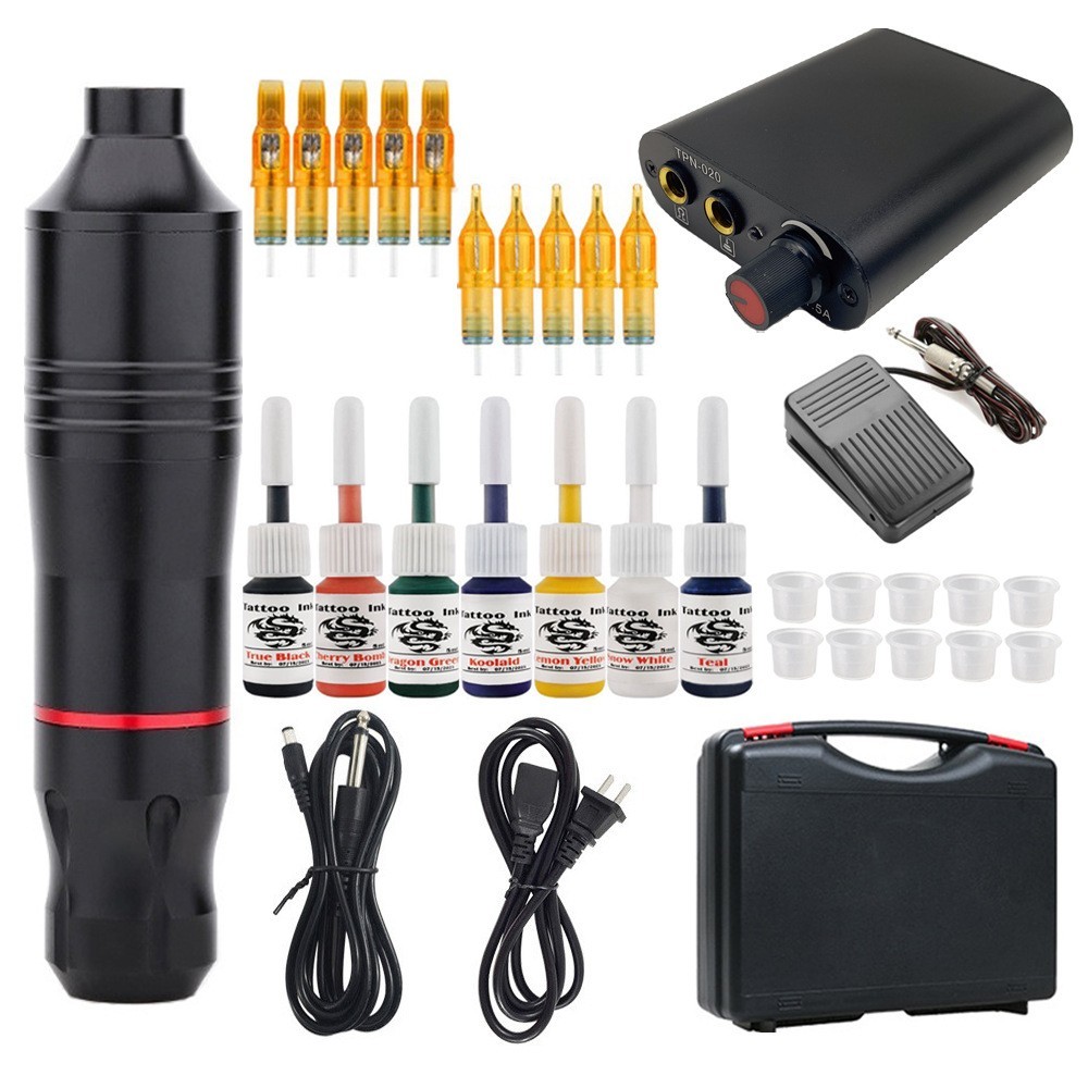 Mini Power Tattoo Pen Kit Preto Com 7 Cores De Material Dragão Branco ...