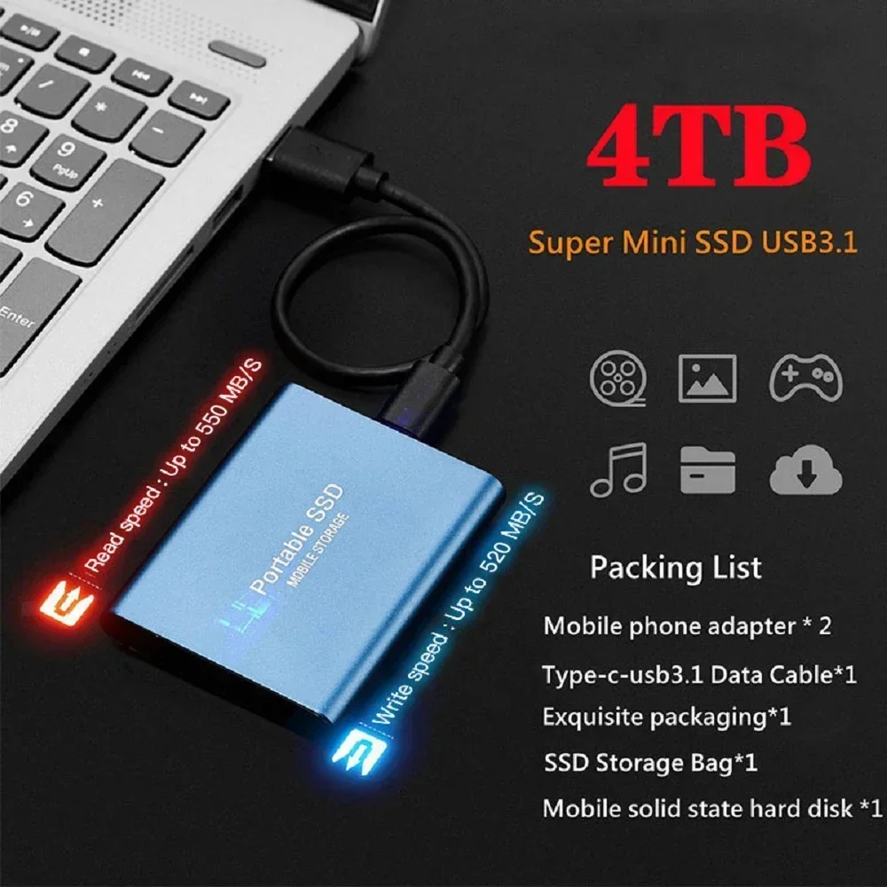Disco Rígido Externo Portátil 2TB-128TB SSD USB 3.1/Type-C Unidade De ...
