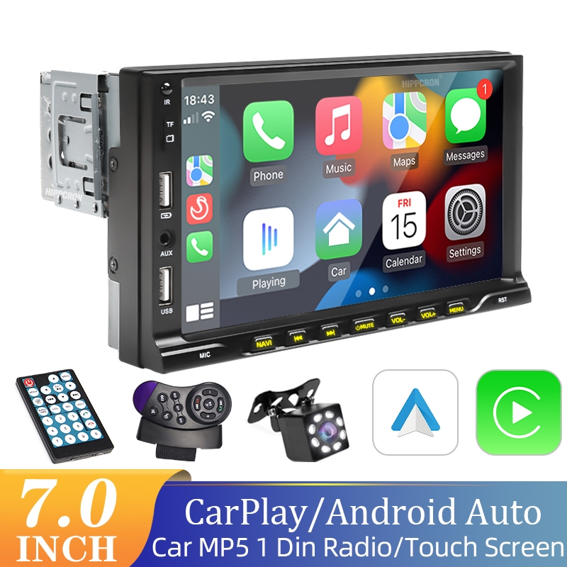 Carplay Multimídia Central 1 Din 7 Polegadas MP5 Bluetooth USB/AUX/TF Mirrorlink Com Tela ...