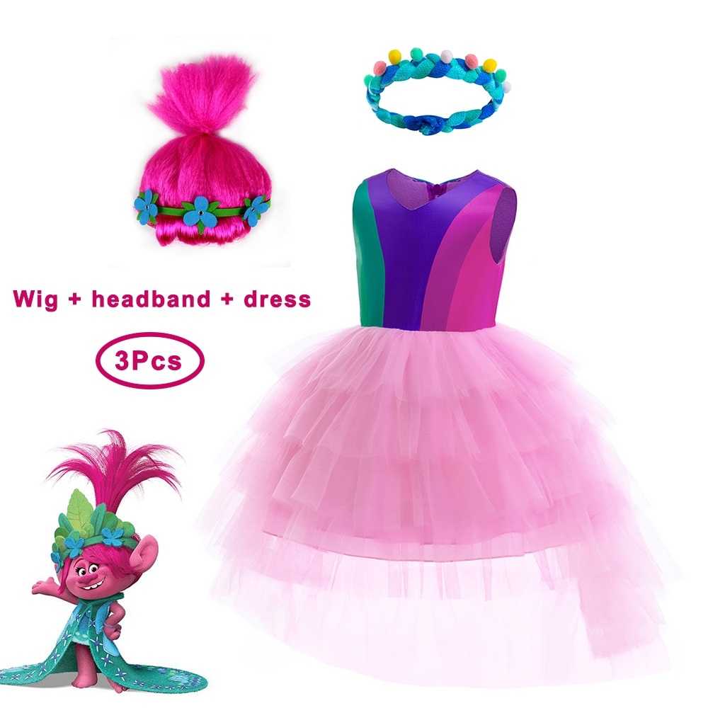 Poppy Girl Cosplay Costume Trolls 3 Cos Mesh Princess Clothing Festa De ...