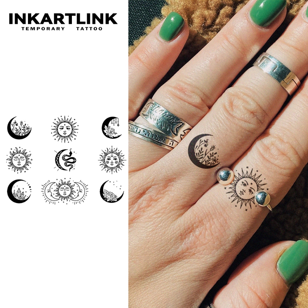 9 Tipos De Adesivos Temporários De Tatuagem Do Dedo Sol E Da Lua