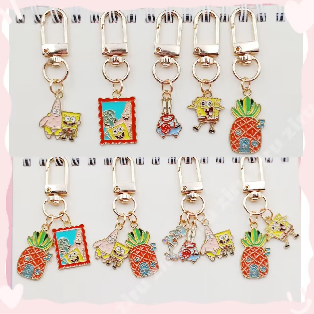 Anime Sponge Bob Keychain Metal Kartoon Patrick Star KeyRing Gift Para ...
