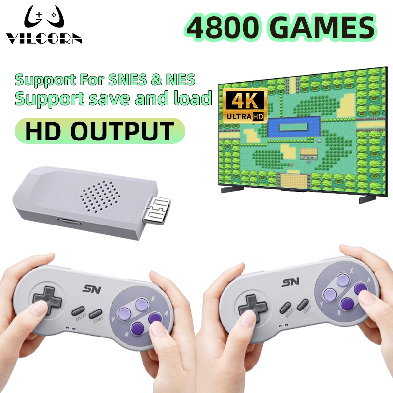 VILCORN 16-Bit Console HDMI Sem Fio TV Retro Para SNES NES 4800 + Game ...