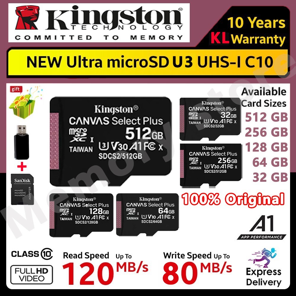 Kingston1TB 512GB 256GB 128GB 32GB 64GB Cartão SDCS2 Micro SD 100MB/S De Memória Classe 10 De ...
