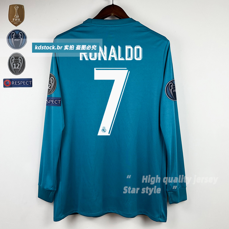 17-18real Madrid Terceira Camisa de Futebol de Manga Longa Long Sleeve No. 7 Cristiano Ronaldo ...