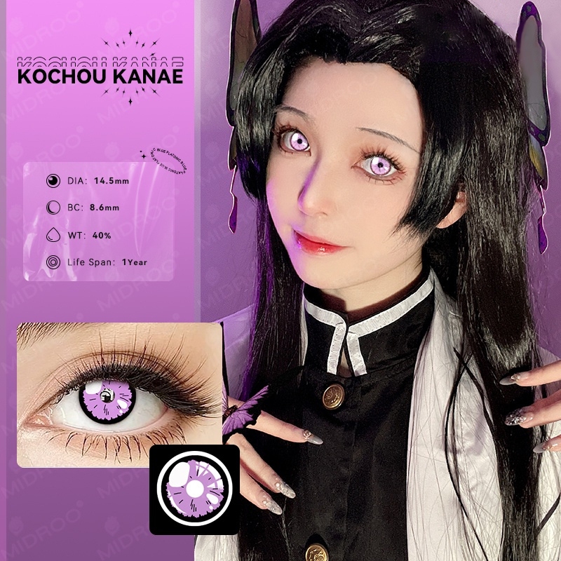 UYAAI 1 Pares Demon Slayer Kochou Kanae Lentes De Contato De 14.5mm ...
