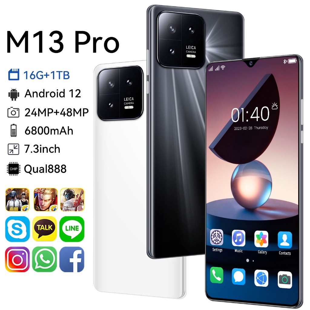 Smartphone M13 Pro , 24 + 48MP pixels ultra Claros , 16GB + 1TB De ...