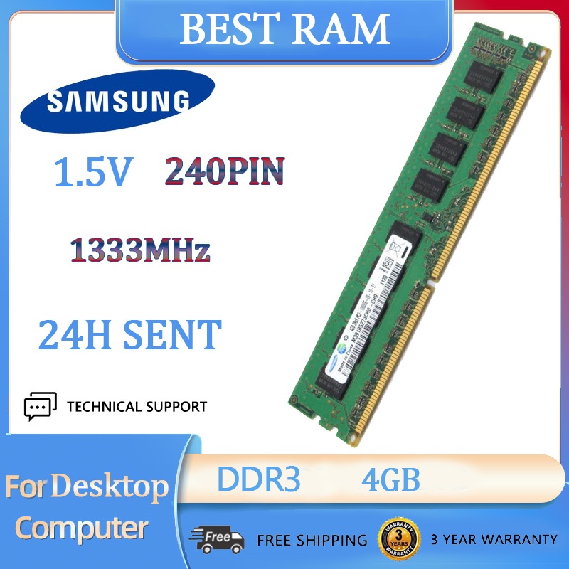 SAMSUNG 4GB DDR3 RAM 1333MHz PC3 2RX8 10600E 240PIN DIMM Para Memória RAM De Mesa ECC | Shopee ...