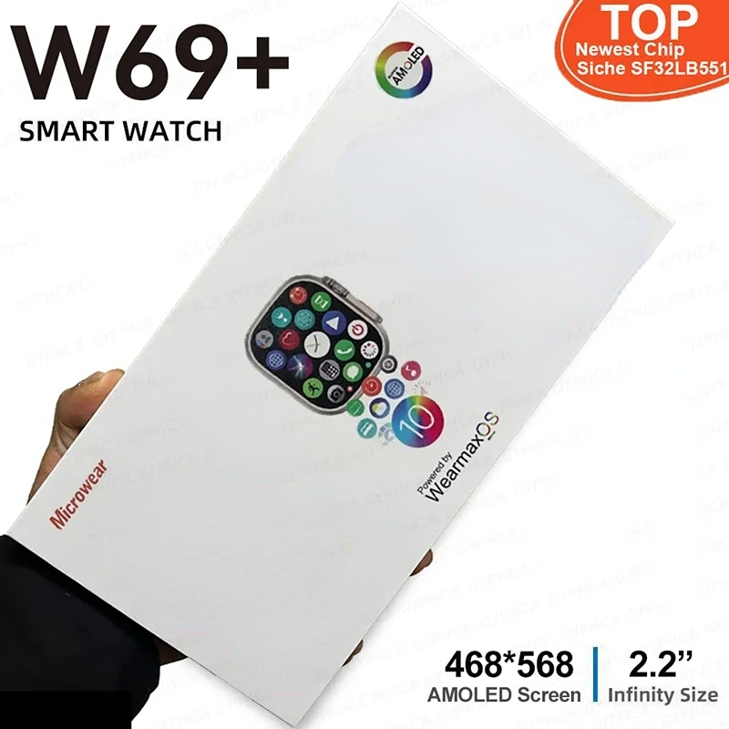AMOLED MicroOS 10 Dynamic Island W69 + Ultra Smart Watch 2GB ROM Série ...