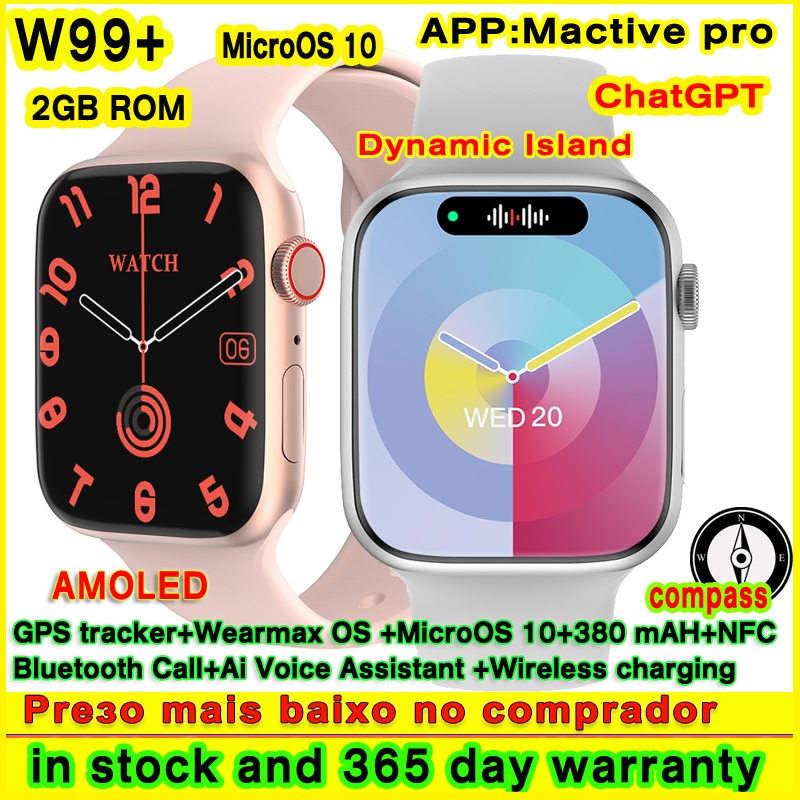 AMOLED W99 Plus Relógio Inteligente 2GB ROM Wearmax OS10 ChatGPT ...