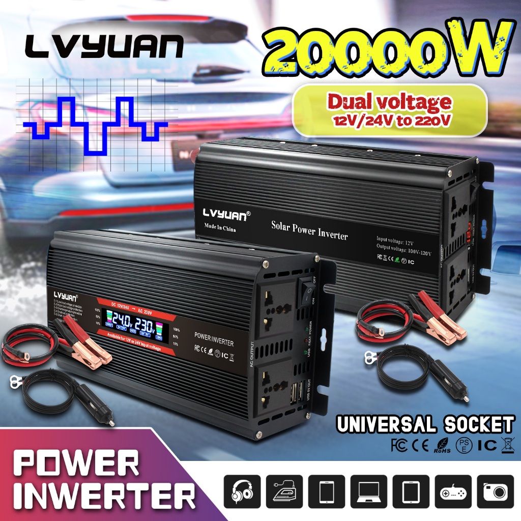 Nova Atualização 20000W Inversor De Energia Do Carro DC 12V/24V Para AC ...