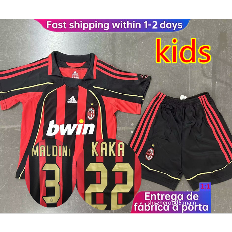 06 07 Retro AC milan kids kit Casa E Fora kaka Camisetas De Futebol ...