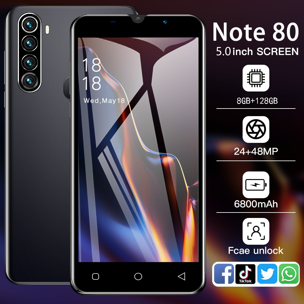 Celular Telefone note80 De 6 Polegadas 8GB RAM 128GB ROM Celular Barato ...