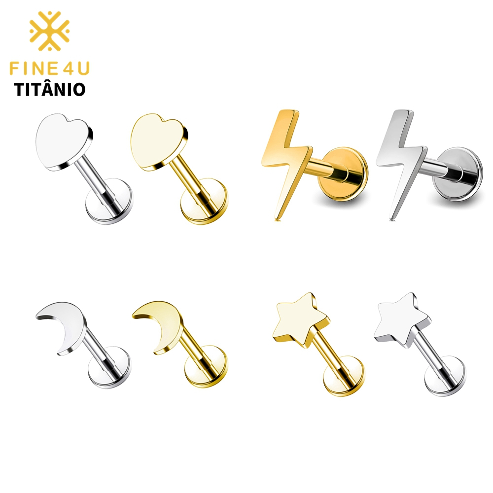 FINE4U Piercing Titânio PVD Raio Estrela Coração Lua Cruz Para Tragus ...