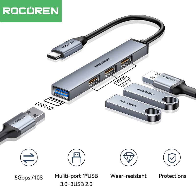 Rocoren USB-A/C Para 3.0 HUB 4 Portas Adaptador Divisor OTG Impressora ...