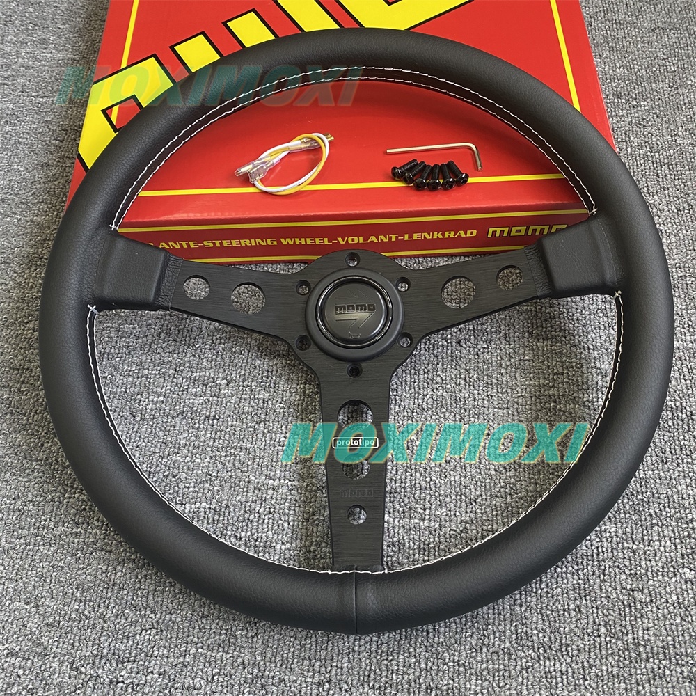 Novo spot MOMO Prototipo Botões Pretos Style pu Leather Racing Volante ...