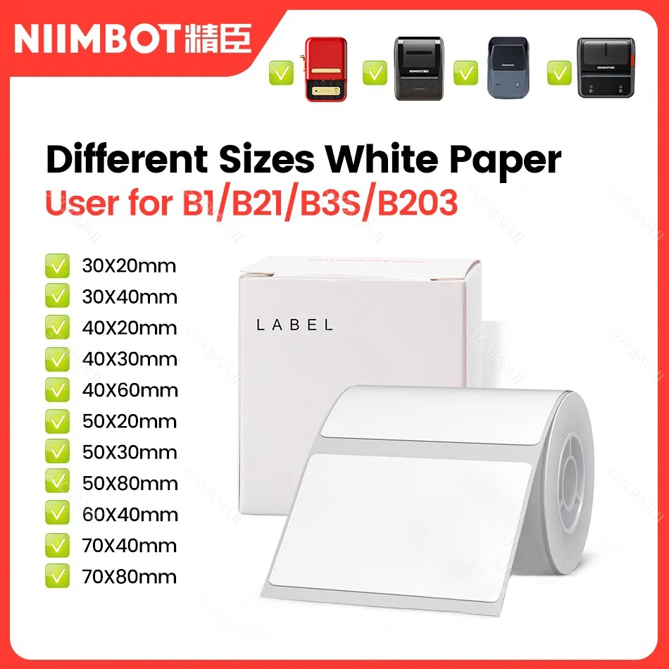 Niimbot B21/B1/B203/B3S Rolos De Papel Autocolante À Prova D'água De Vários Tamanhos , Para ...