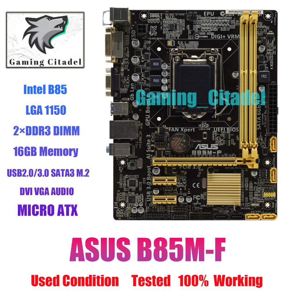 Placa-Mãe ASUS B85M-F M-ATX Intel B85 LGA1150 DDR3 16GB SATA2/3 VGA PCI-E 2.0 | Shopee Brasil