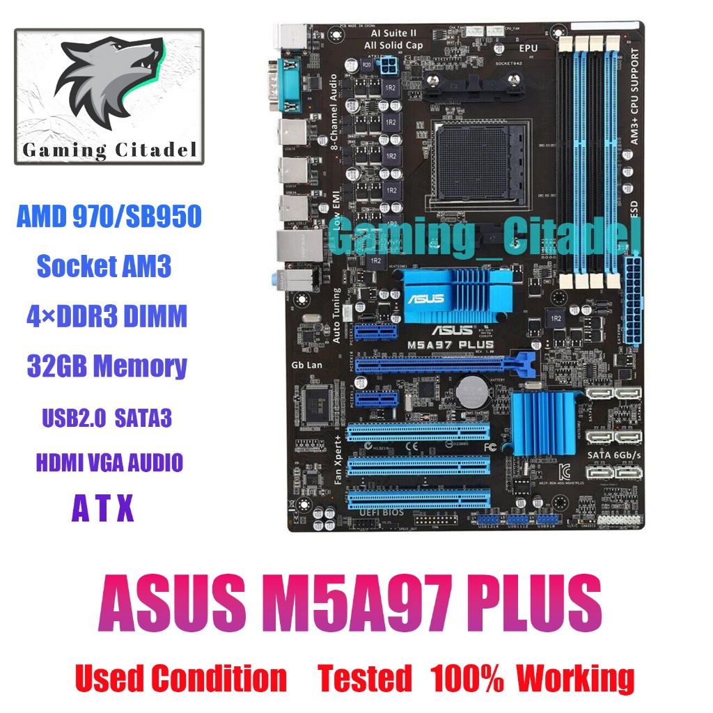Placa-Mãe ASUS M5A97 PLUS ATX AMD 970/SB950 AM3 + DDR3 32GB SATA3 Áudio ...