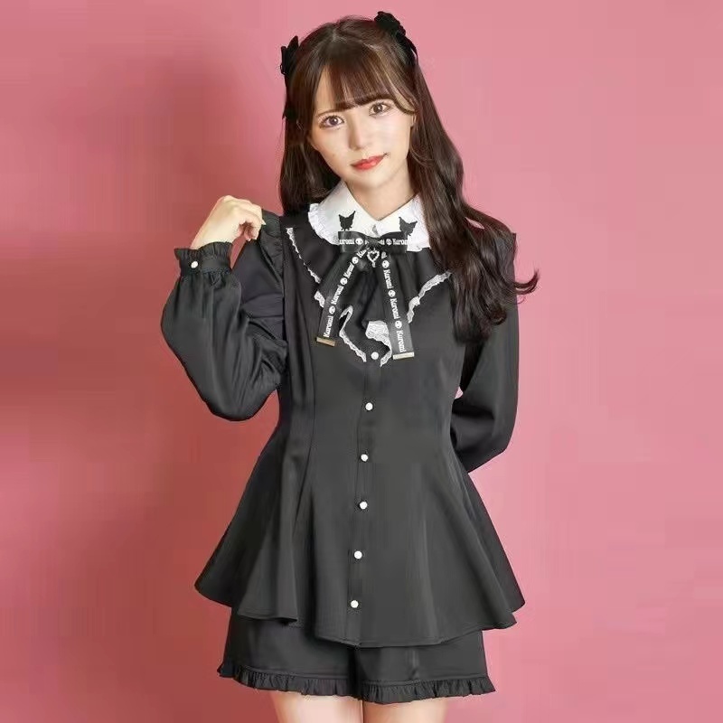 Conjunto De Bordados Lolita Vestidos Japonês Arco Curto Preto Jirai Kei ...