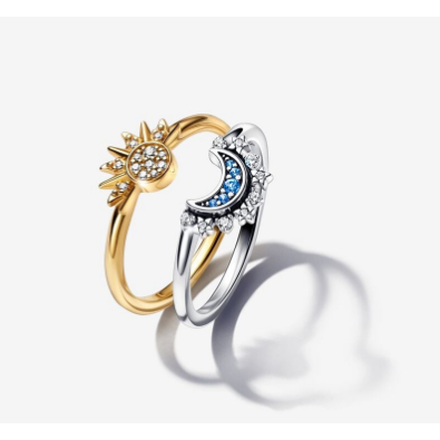 Pandoraa Conjunto De Anel Celestial Sol E Lua 925 Prata | Shopee Brasil