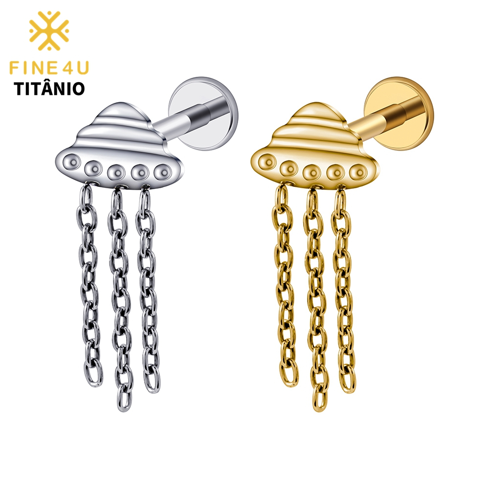 FINE4U Piercing Titânio UFO Com Corrente Tassel Para Cartilagem Helix ...