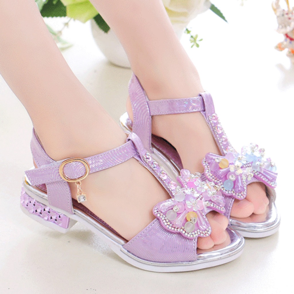 Sandálias Girls Bowknot Kids Glitter Rhinestone Sweet Princess Sapatos ...