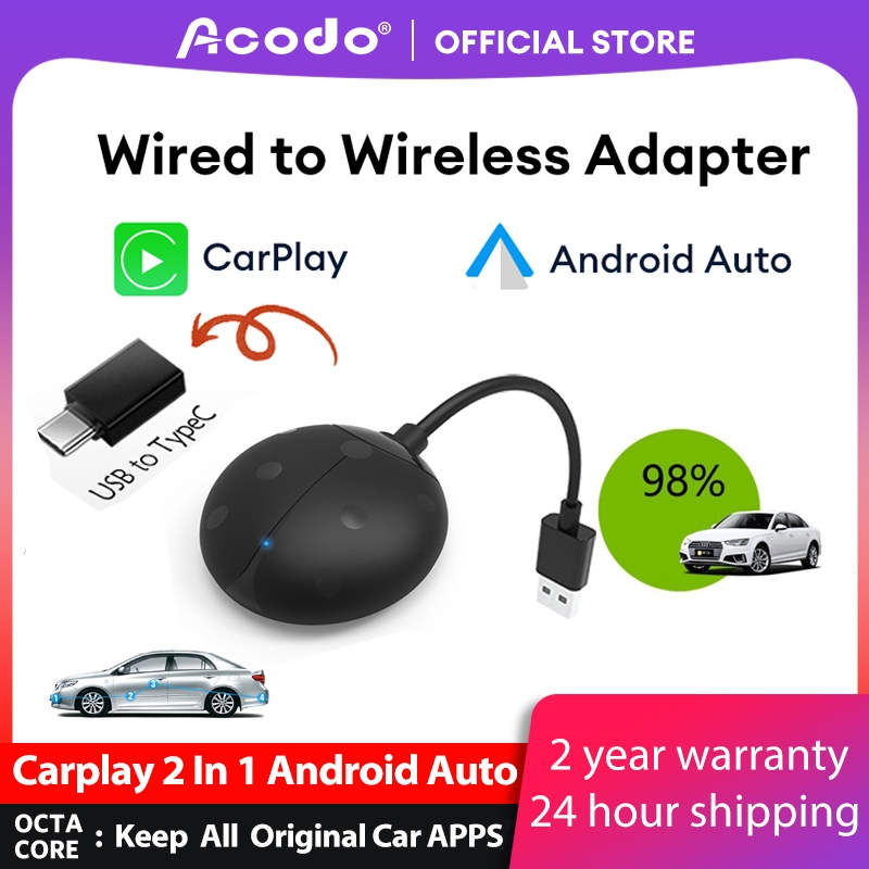 Acodo Carplay 2 Em 1 Adaptador Sem Fio Android Auto Para Conexão Com Car Convert Wired to ...