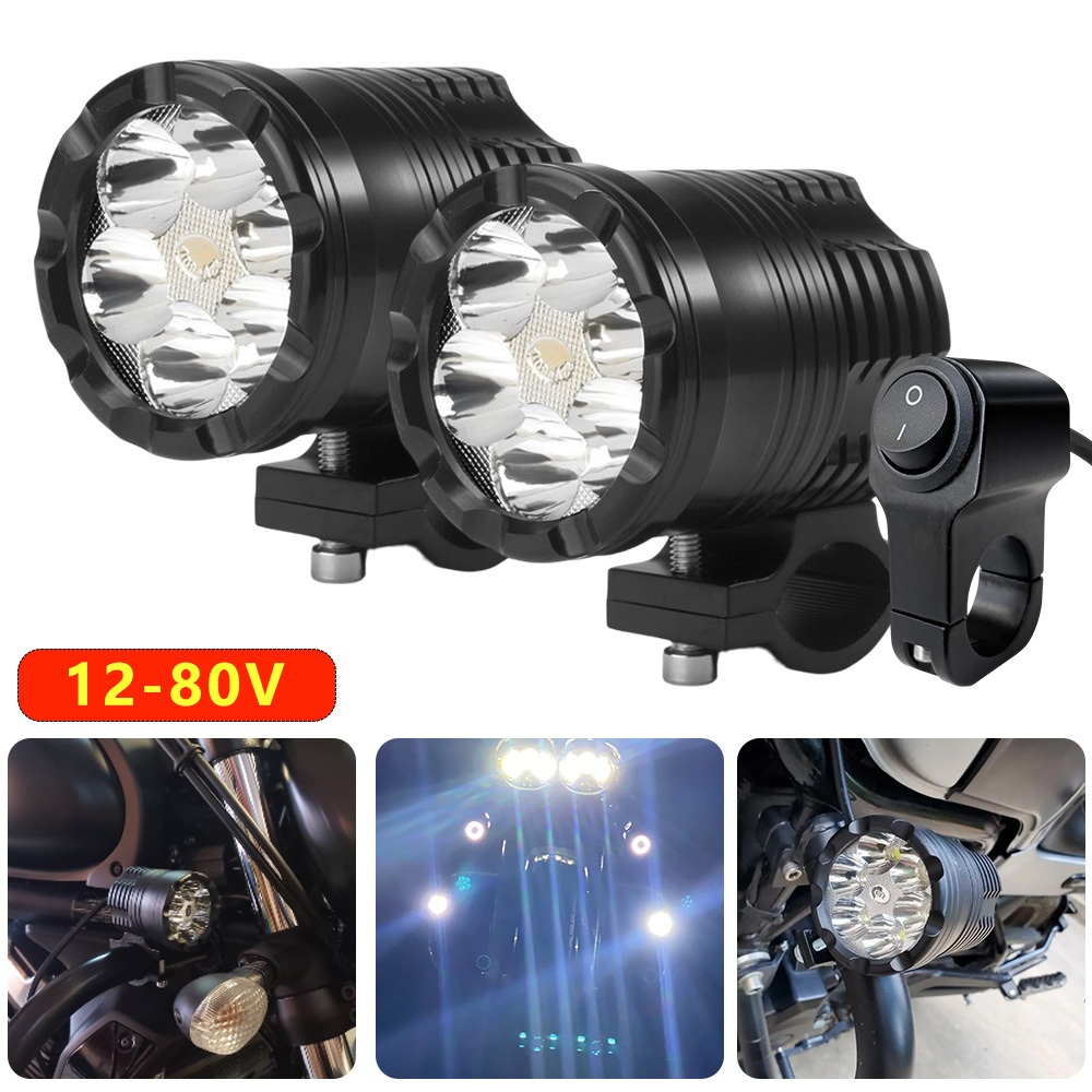 6 Faróis Auxiliares LED Para De Motocicleta Universal 12-80V 3 Modos ...