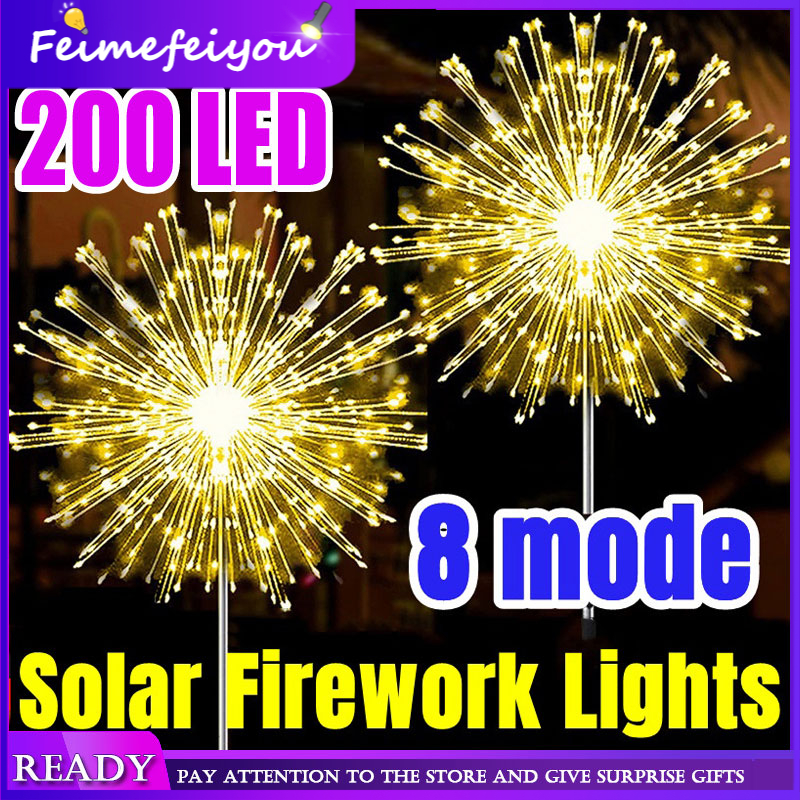 Estoque Pronto 200 LED Solar Fireworks Light IP65 Outdoor 8 Modos Fio de Cobre Sensor Jardim ...