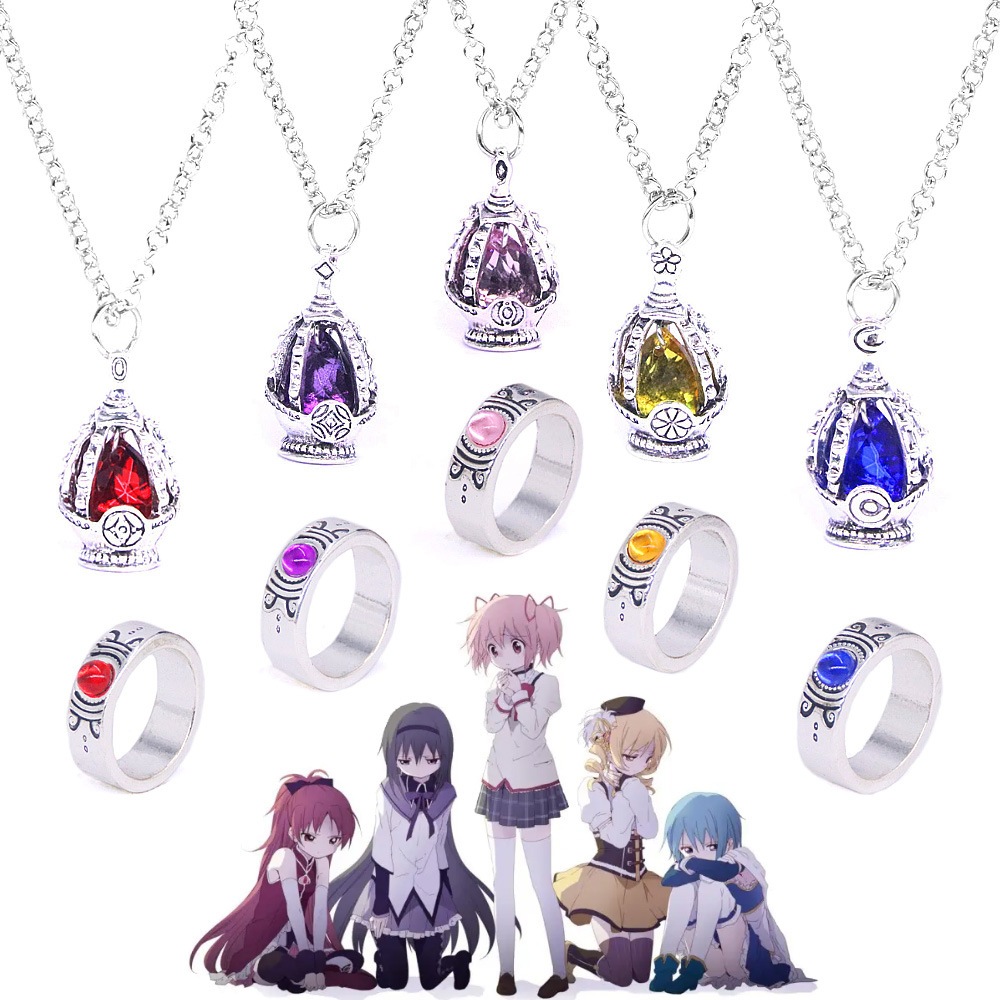 Puella Magi Madoka Magica Colar De Alma Gema + Conjunto De Anéis ...