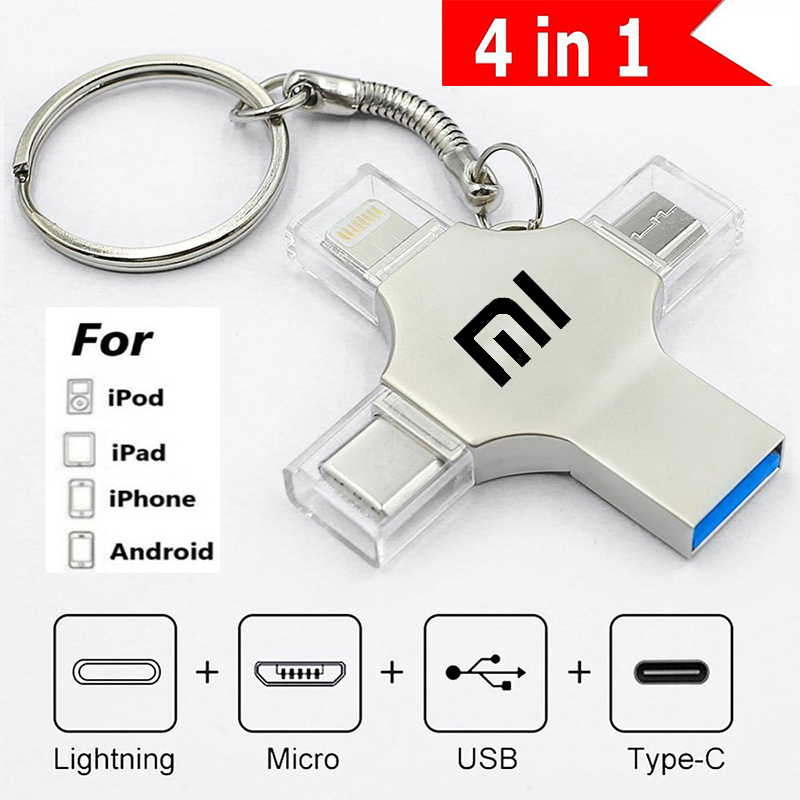 Novo Pen Drive Xiaomi 4 Em 1 OTG usb Flash 16gb 32gb Pendrive 64gb Tipo ...