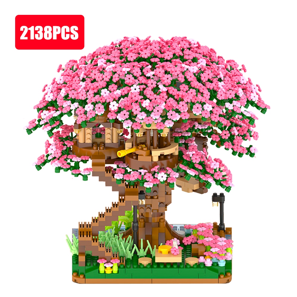 Amigos Cidade Pink Flower House Cherry Blossom Tree Mini Building ...