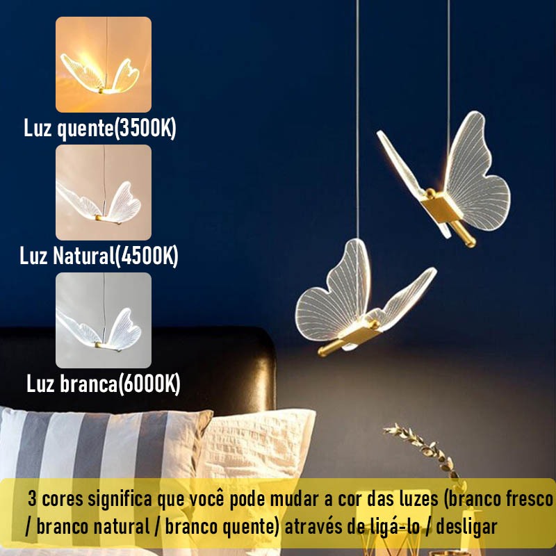 Luz de 3 cores Luz LED borboleta Luz de iluminação interior nórdico ...