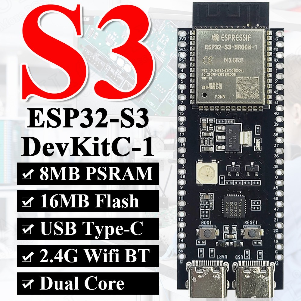 ESP32-S3-DevKitC-1 Junta De Desenvolvimento BT 2.4G Módulo Wifi Para Arduino 8MB PSRAM 16MB ...