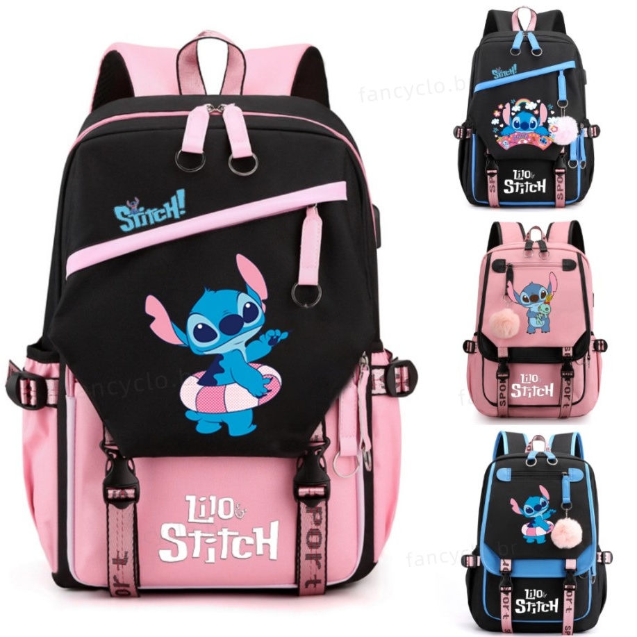Stitch Mochila Macho Fêmea Estudante Feminina de Grande Capacidade ...