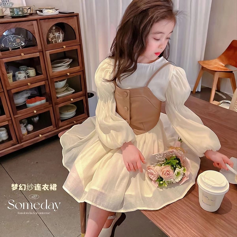 2-12 Anos Manga Longa Meninas Chiffon Princesa Vestido Primavera E ...