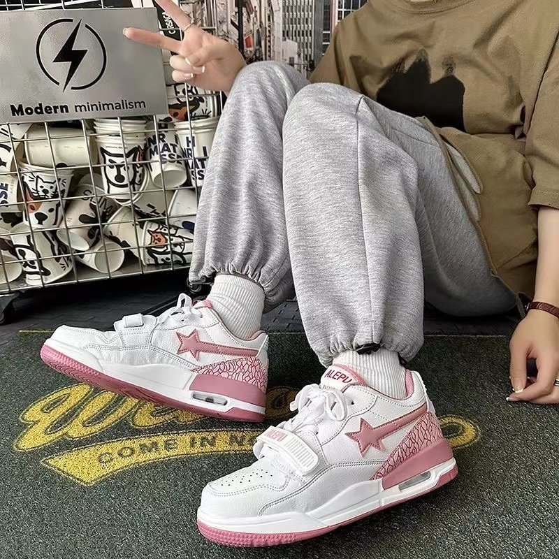 2024 Bape Sta Cinco pontas Star Ape Head Tênis feminino cor-de-rosa de ...