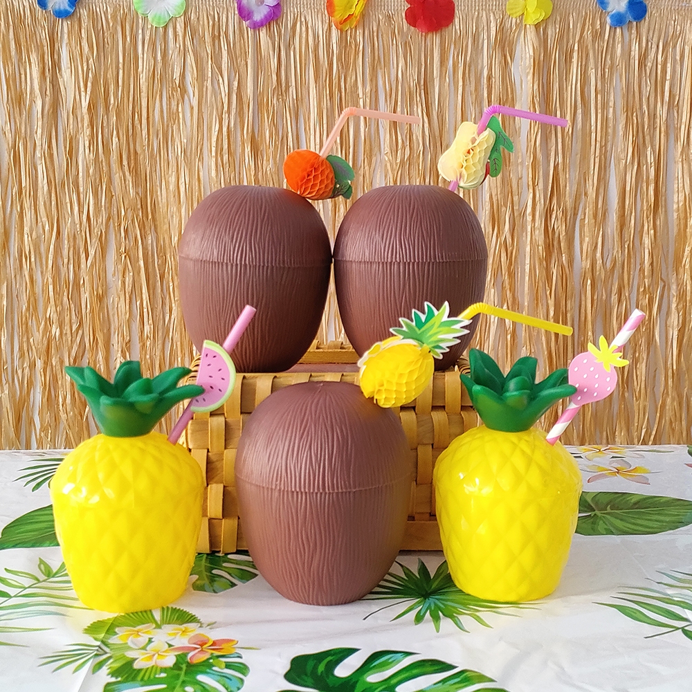 Copos De Suco De Coco De Abacaxi Tropical Palha De Verão Luau Flamingo ...