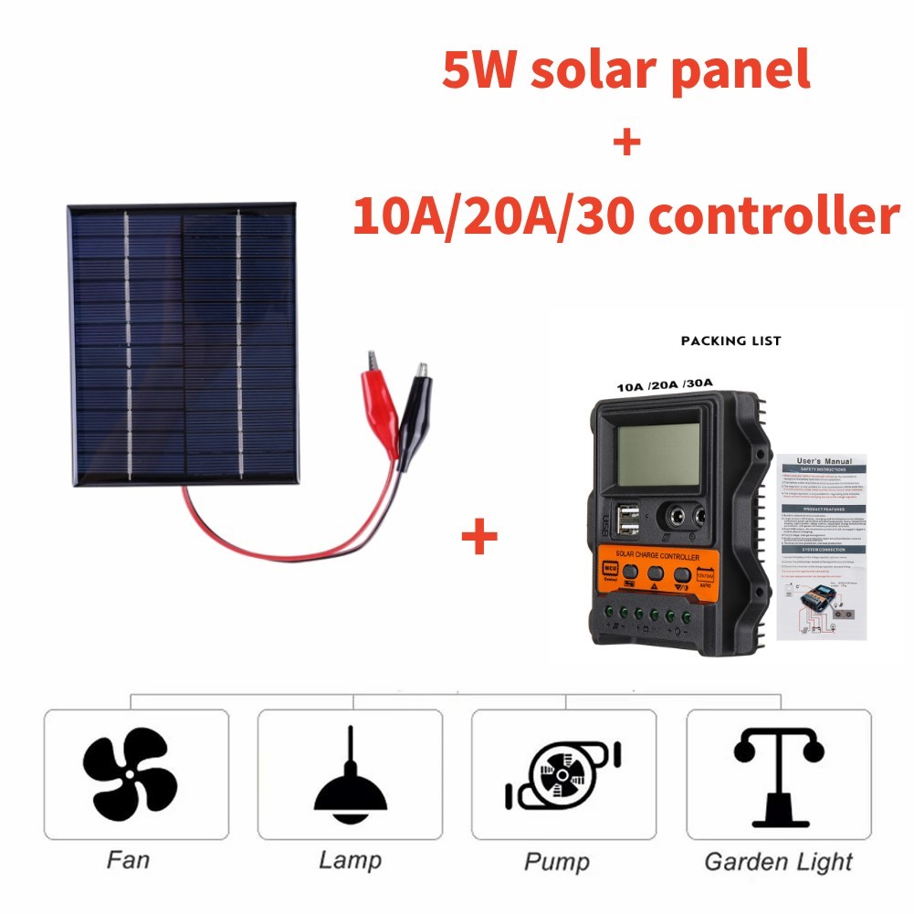 Mini Painel Solar De 5W 12V Sistema DIY Placa Policristalina De Silício Portátil clip De ...
