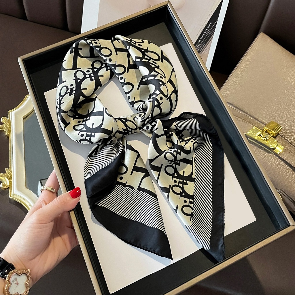 70 * 70 Cachecol de seda listrado feminino Cachecol quadrado pequeno ...