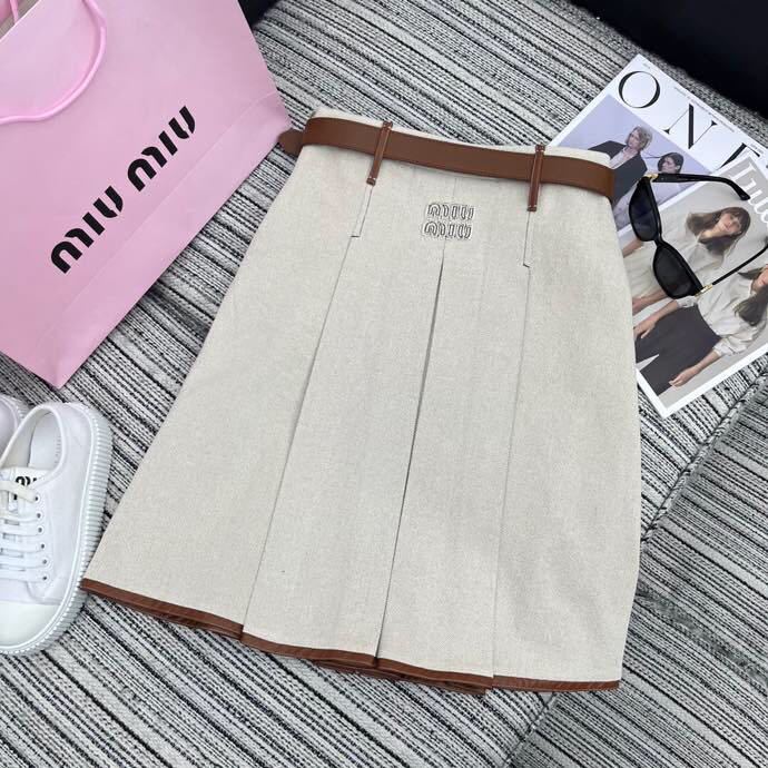 Miu Letra Novo Estilo Saia Dobrada com Borda de Couro | Shopee Brasil