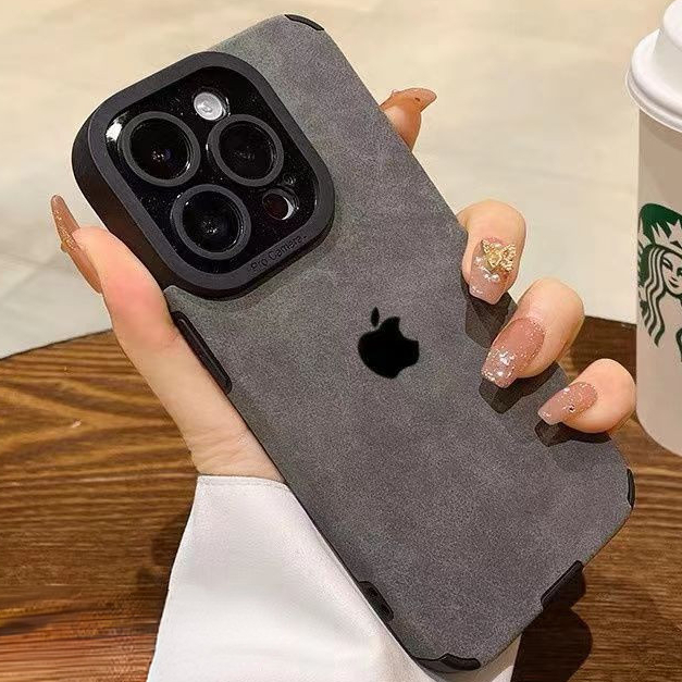 Luxuosa Alta Qualidade Apple Logotipo Camurça De Couro Cas Capinha Capa ...